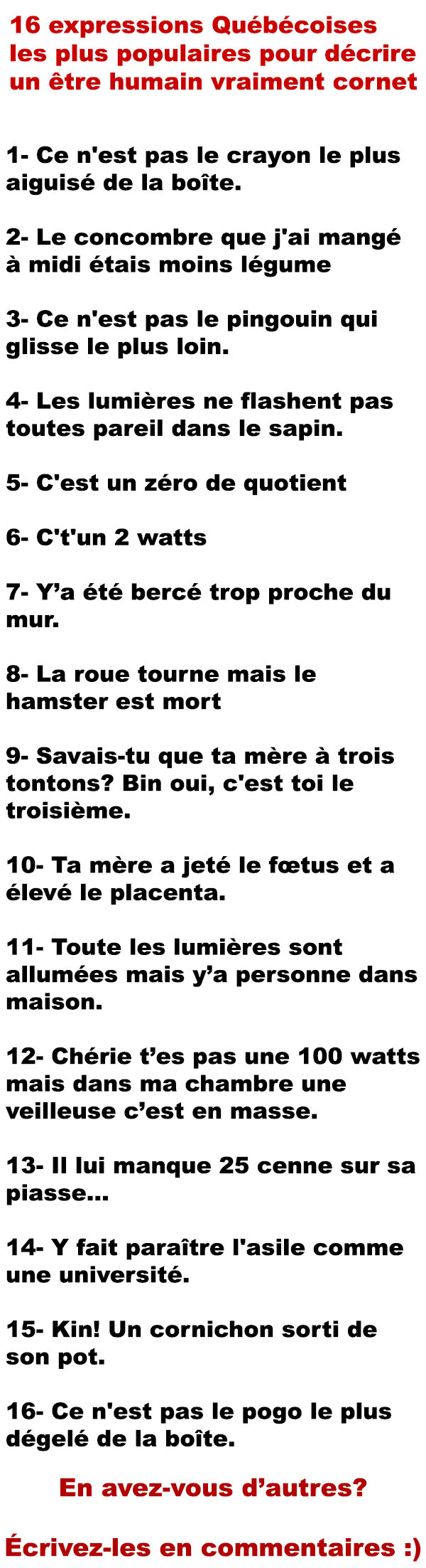 16 expressions Québécoises les plus populaires pour décrire un être ...