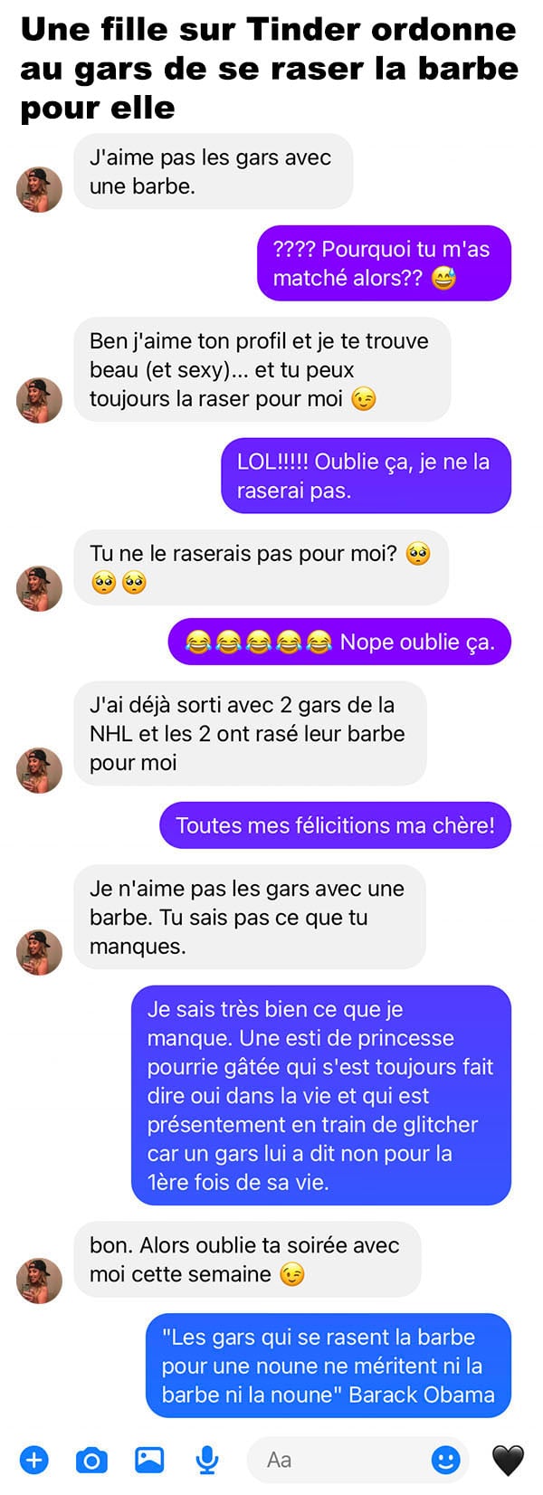 Une fille sur Tinder ordonne au gars de se raser la barbe pour elle