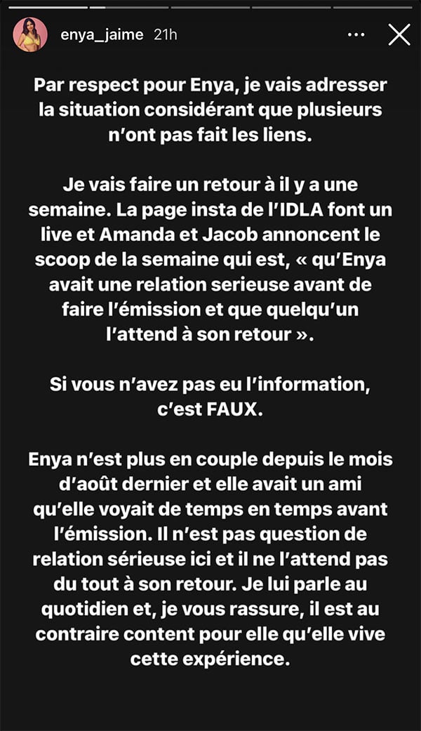 Une chicane éclate sur les réseaux sociaux entre Enya et Amanda de l'île de l'Amour