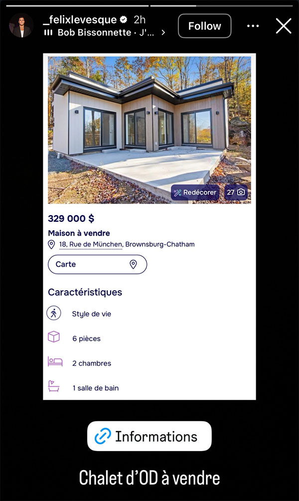 Félix et Solène vendent officiellement leur chalet d'Occupation Double