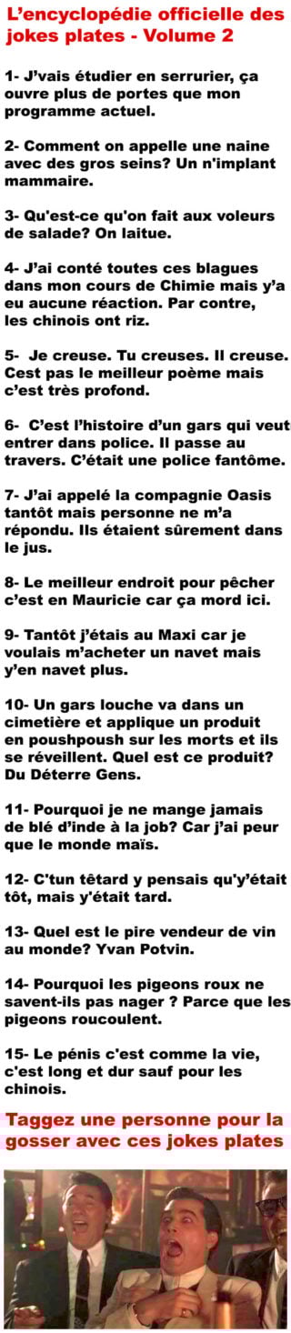 Les meilleures jokes plates du Québec - Blagues Québécoises