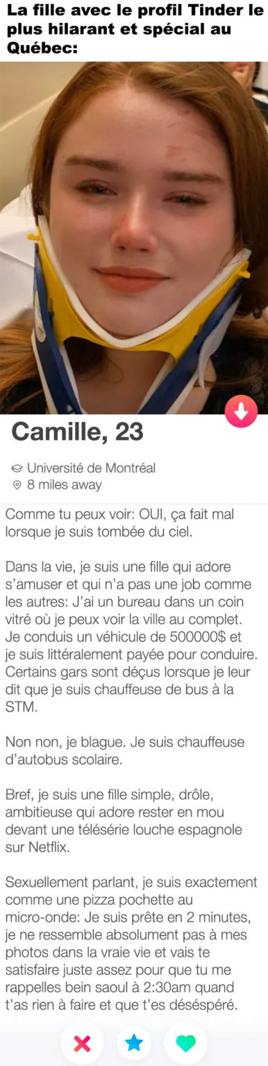 La fille avec le profil Tinder le plus hilarant et spécial au Québec