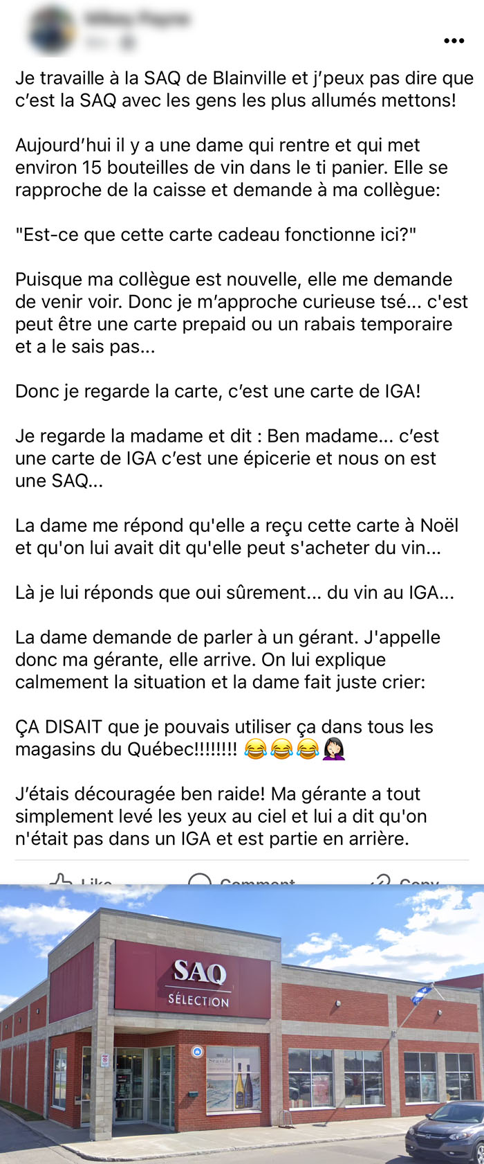Une employée d'une SAQ à Blainville raconte une histoire irréelle avec ...