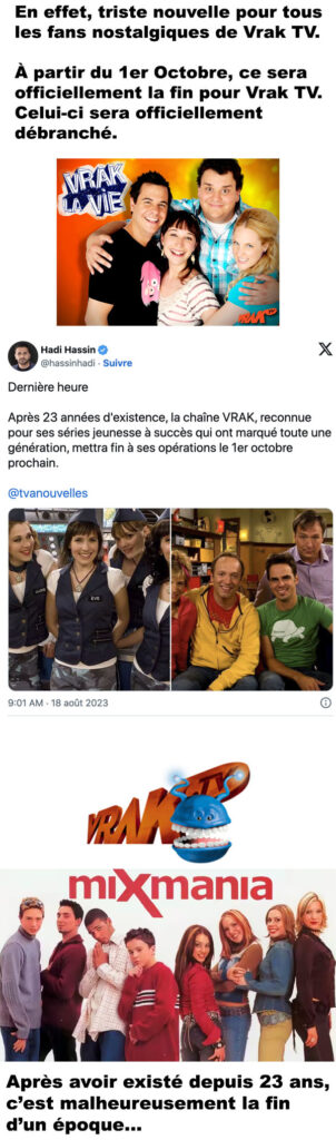 C’est malheureusement terminé pour Vrak TV