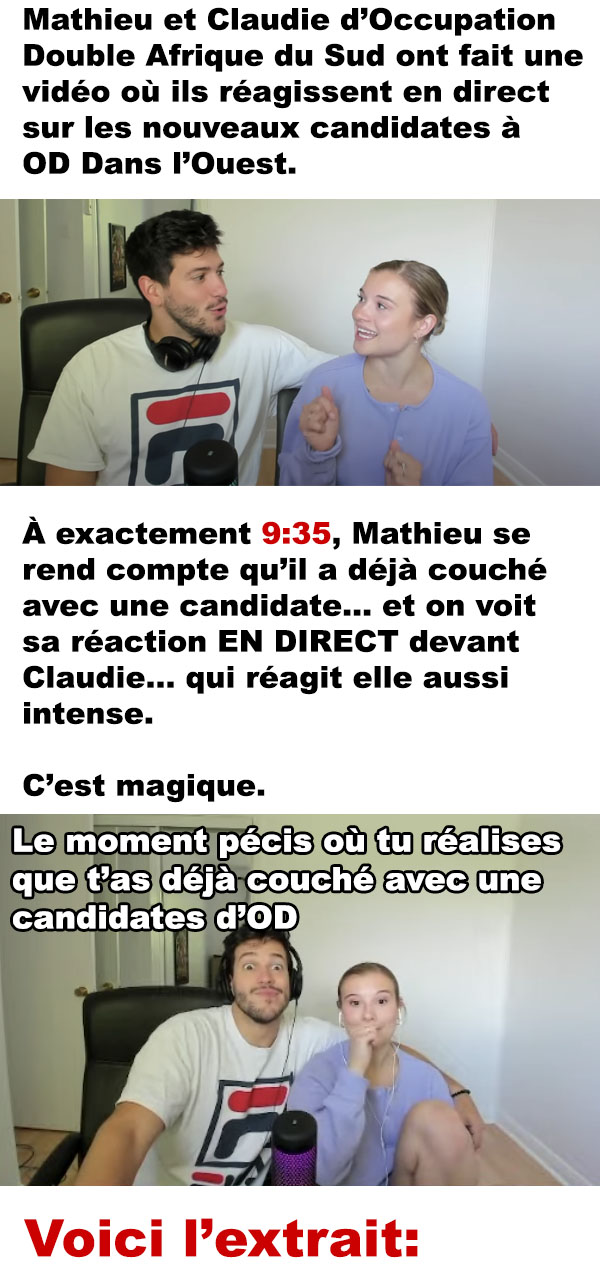 Mathieu d'OD Afrique du Sud avoue devant Claudie qu'il a déjà couché ...