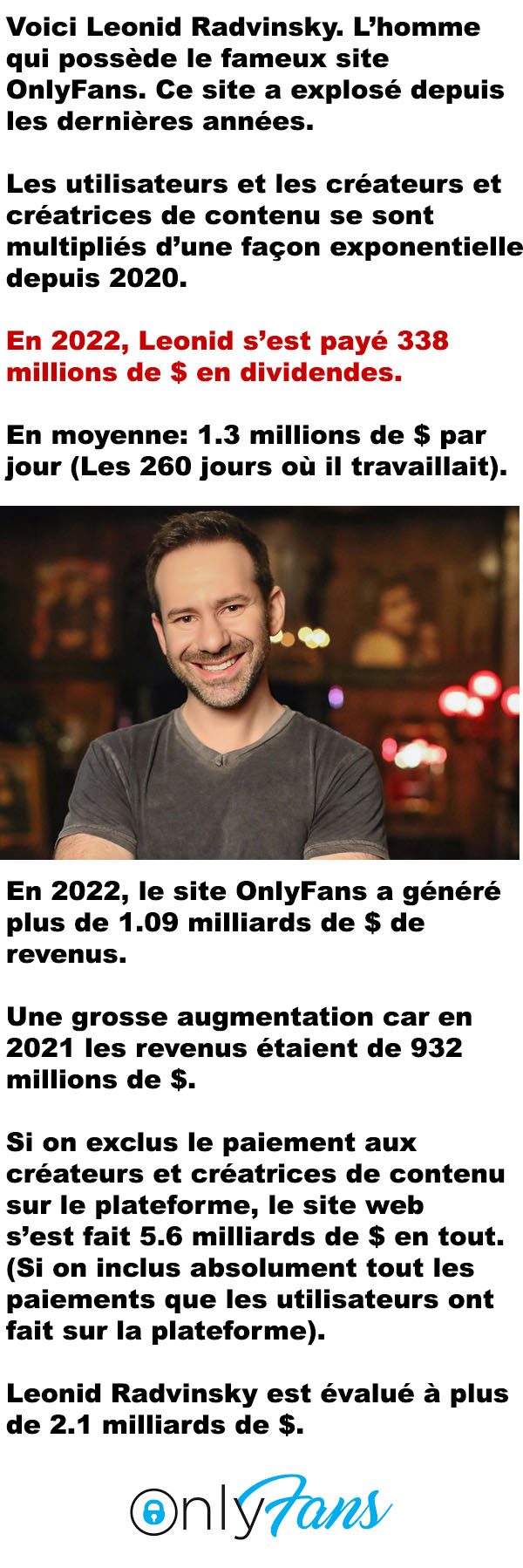 Le propriétaire de OnlyFans s'est versé un salaire modeste de 1.3 ...