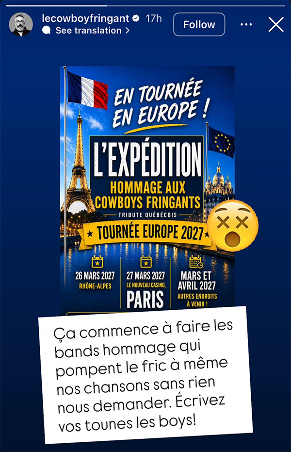 JF Pauzé des Cowboys Fringants dénonce un groupe connu qui profite de ...