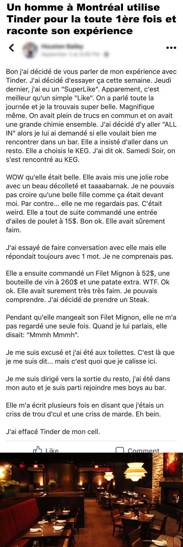 Un homme à Montréal utilise Tinder pour la toute 1ère fois et raconte ...