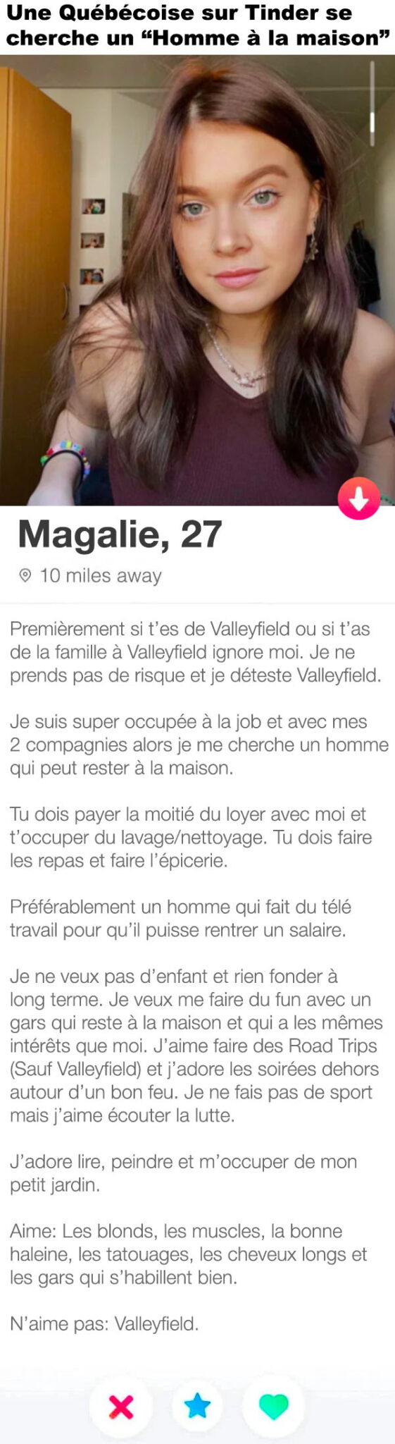 Une Québécoise sur Tinder se cherche un “Homme à la Maison”